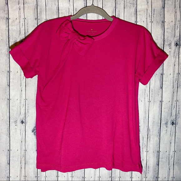 kate spade | Tops | Kate Spade Pink Draped Jersey With Bow Tee Shirt ...